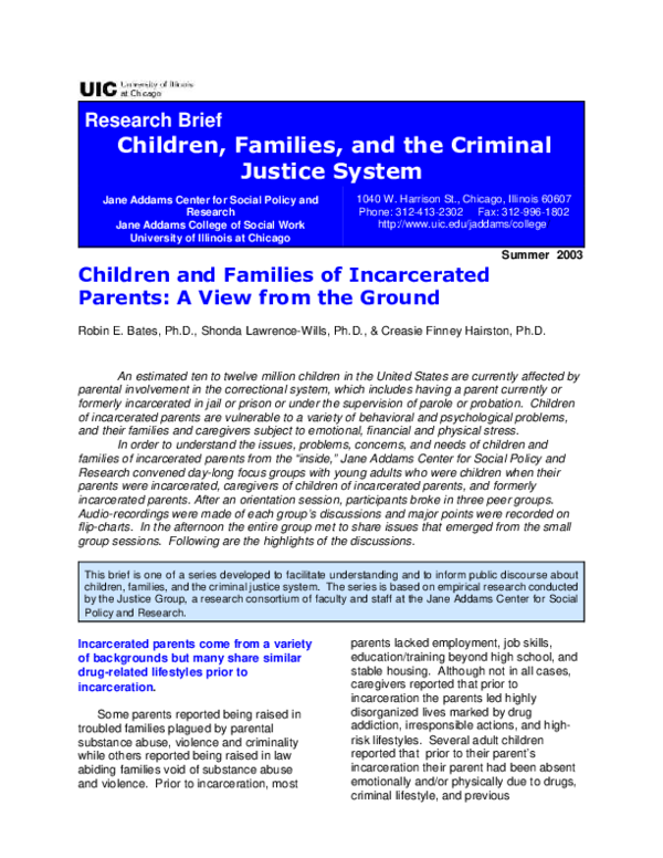 (PDF) Children and Families of Incarcerated Parents: A View from the Ground