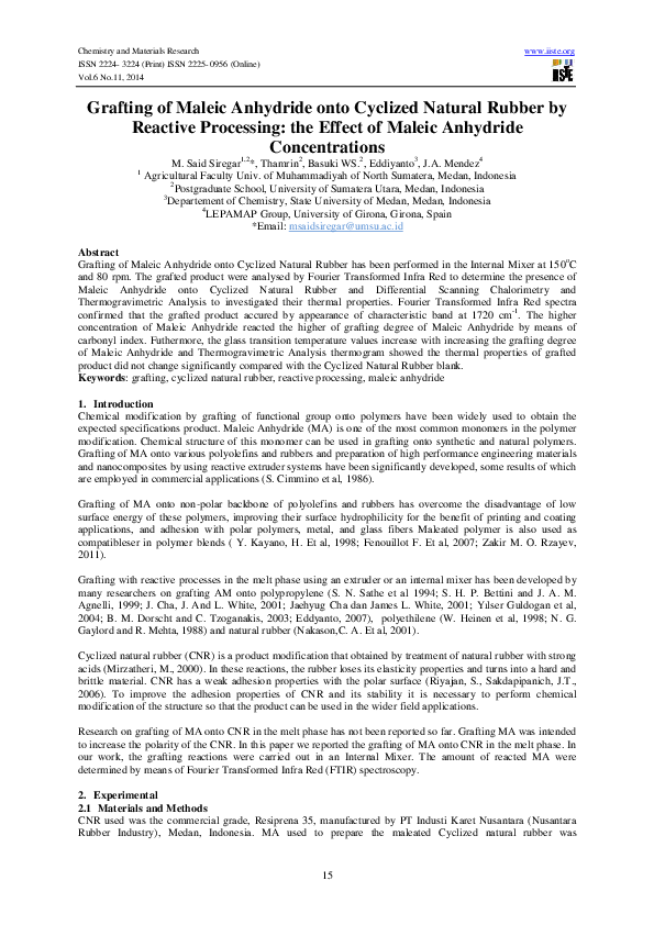 (PDF) Grafting of Maleic Anhydride onto Cyclized Natural Rubber by ...