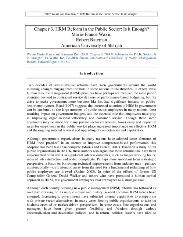 (PDF) Chapter 3. HRM Reform in the Public Sector: Is it Enough?