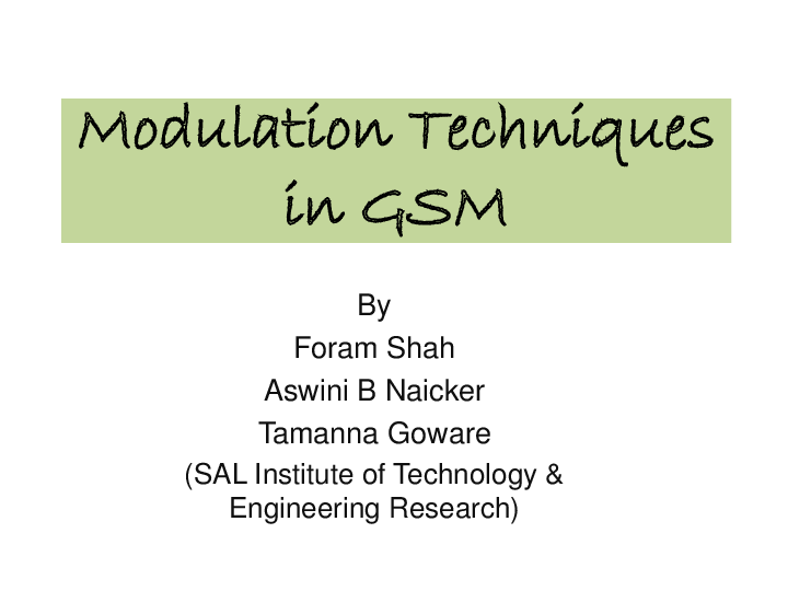 (PPT) Modulation Techniques in GSM & Overview