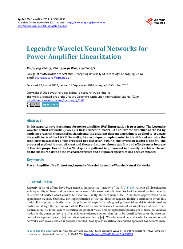(PDF) Legendre Wavelet Neural Networks for Power Amplifier Linearization