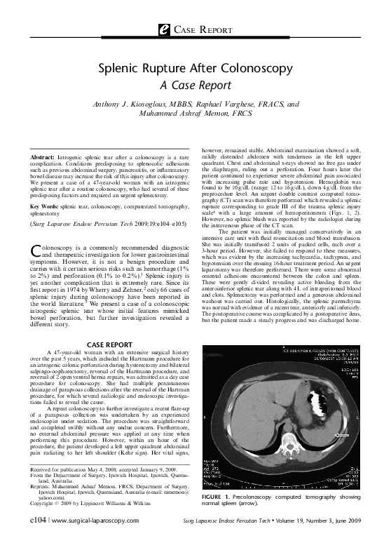 (PDF) Splenic Rupture After Colonoscopy A Case Report