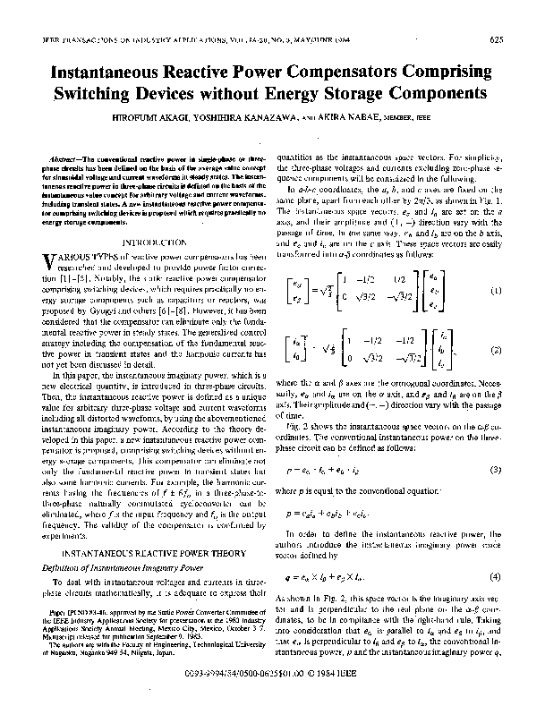 Instantaneous Reactive Power Compensators Comprising Switching Devices
