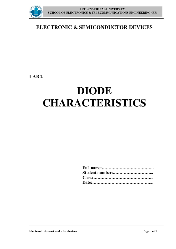 (PDF) Electronic Device lab 2 - Diode Characteristics