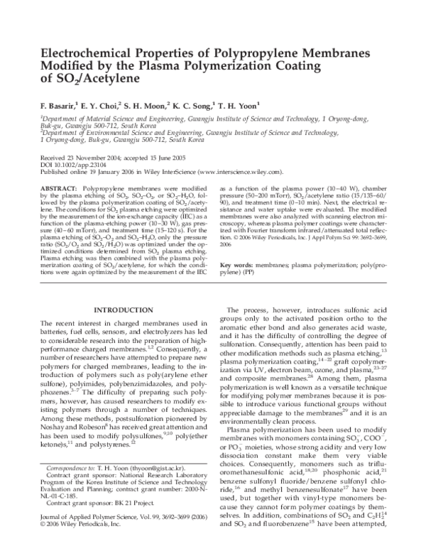 (PDF) Electrochemical Properties of Polypropylene Membranes Modified by ...