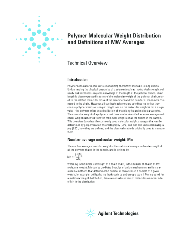 (PDF) Polymer Molecular Weight Distribution and Definitions of MW Averages