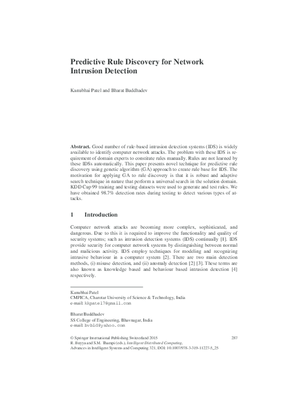 Pdf Predictive Rule Discovery For Network Intrusion Detection