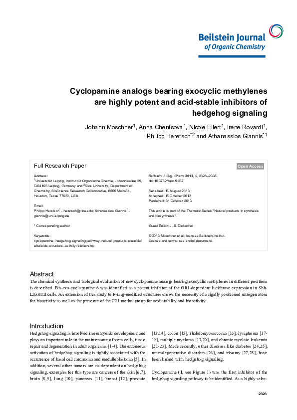 (PDF) Cyclopamine analogs bearing exocyclic methylenes are highly ...