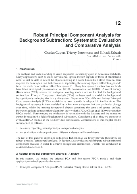 Pdf Robust Principal Component Analysis For Background Subtraction Systematic Evaluation And