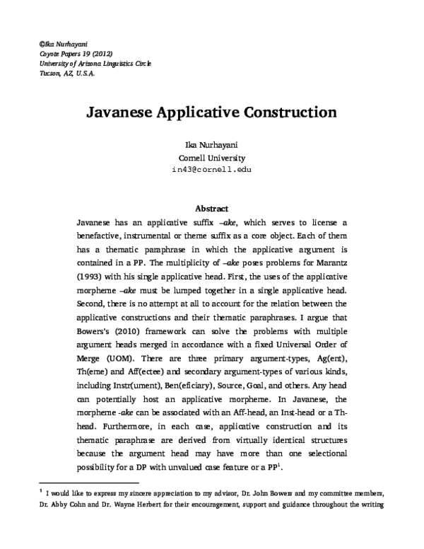 (PDF) Javanese Applicative Construction