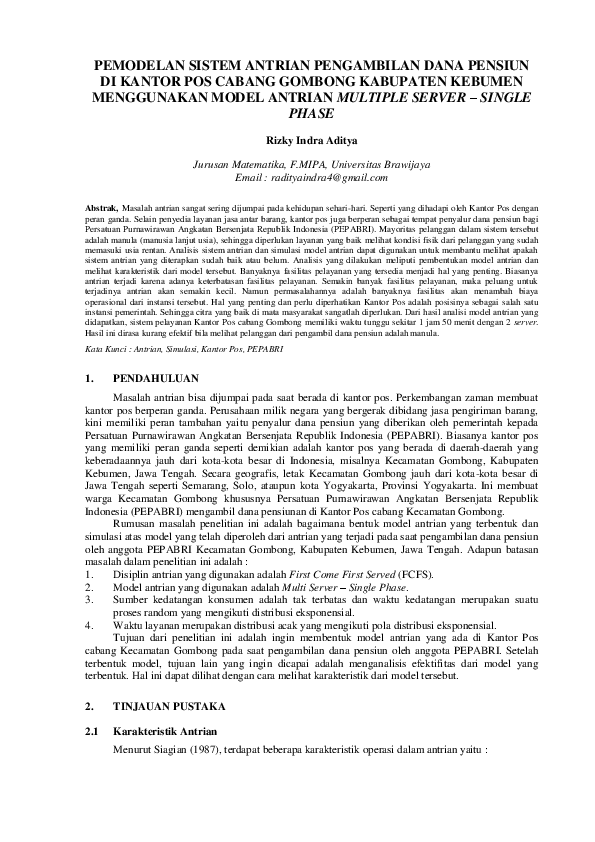 (PDF) Pemodelan Antrian dengan Model Multiple Server - Single Phase