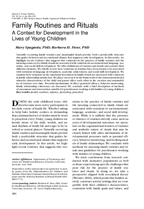 (PDF) Family Routines and Rituals A Context for Development in the ...