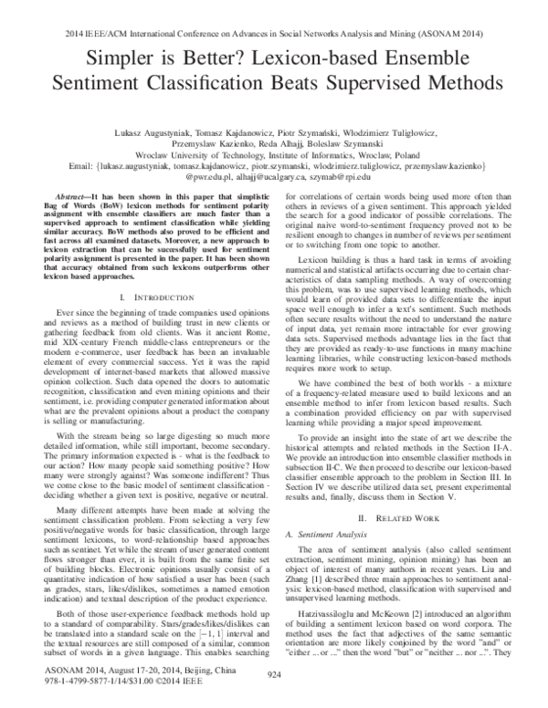 Pdf Simpler Is Better Lexicon Based Ensemble Sentiment Classification Beats Supervised Methods