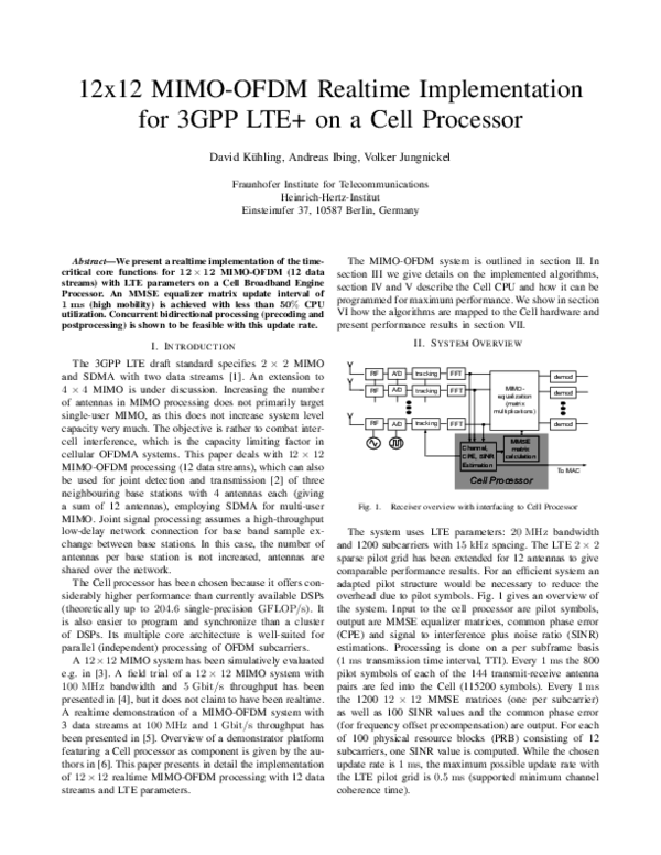 Pdf 2x12 Mimo Ofdm Realtime Implementation For 3gpp Lte On A Cell