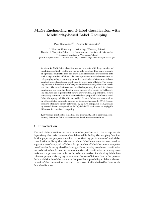 (PDF) MLG: Enchancing Multi-label Classification with Modularity-Based ...