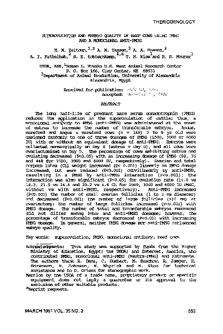 (PDF) Superovulation and embryo quality in beef cows using PMSG and ...