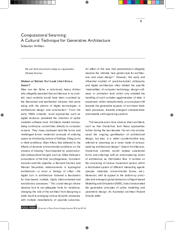 Pdf Computational Swarming A Cultural Technique For Generative Architecture