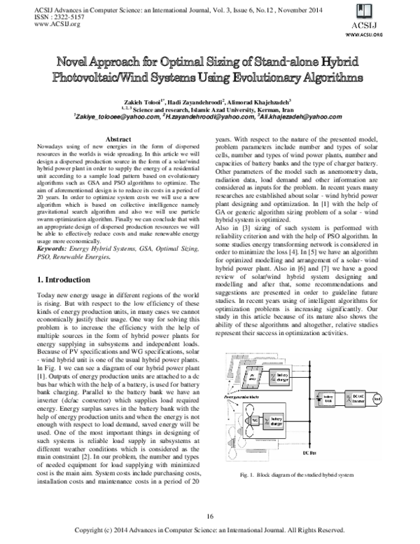 (PDF) Novel Approach for Optimal Sizing of Stand-alone Hybrid Photovoltaic/Wind Systems Using ...