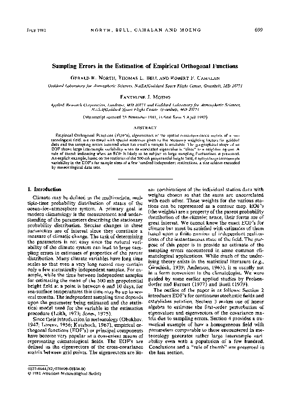 (PDF) Sampling Errors in the Estimation of Empirical Orthogonal Functions