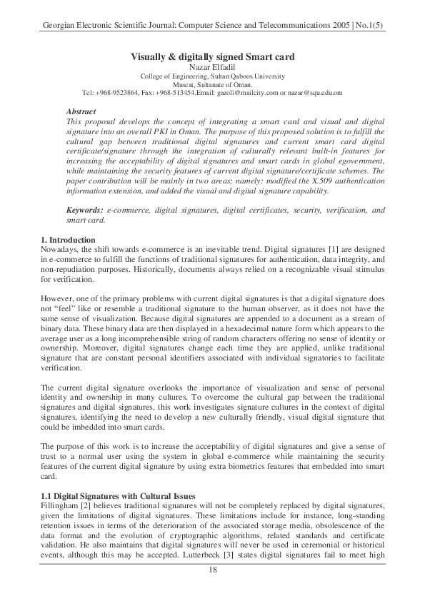 (PDF) Visually & digitally signed Smart card