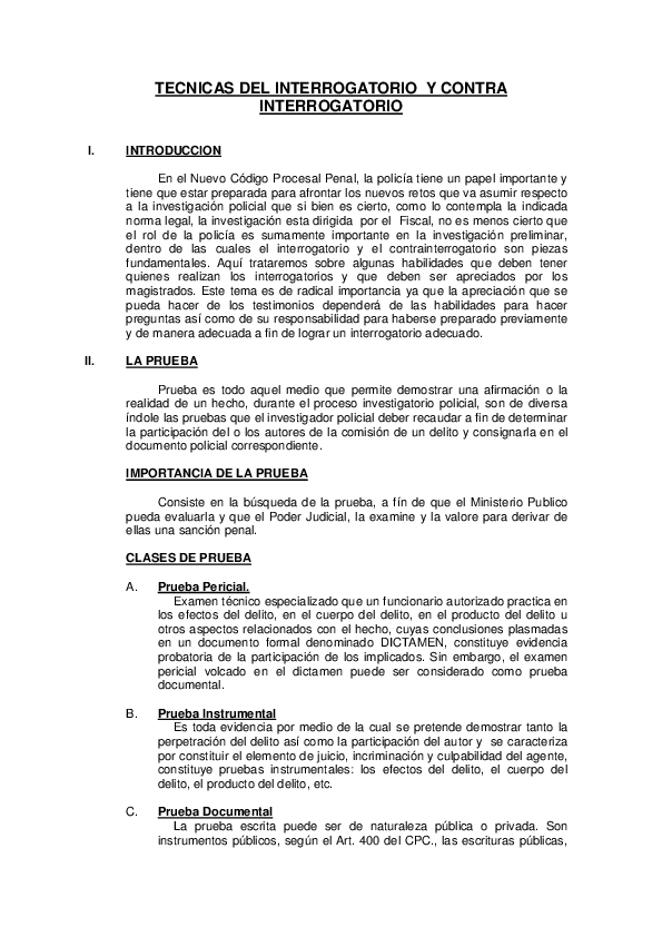 (DOC) TECNICAS DEL INTERROGATORIO Y CONTRA INTERROGATORIO