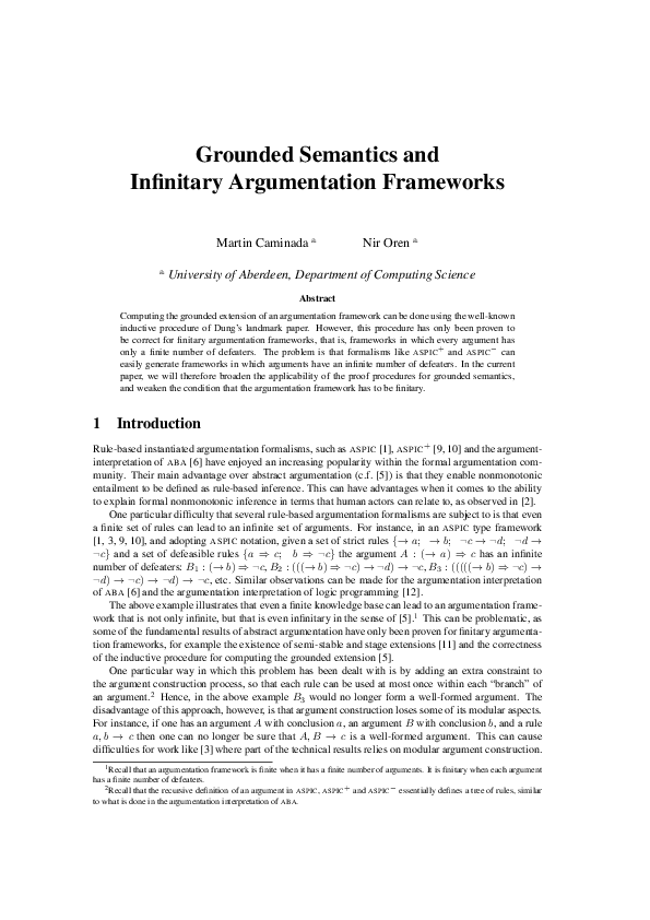 Pdf Grounded Semantics And Infinitary Argumentation Frameworks