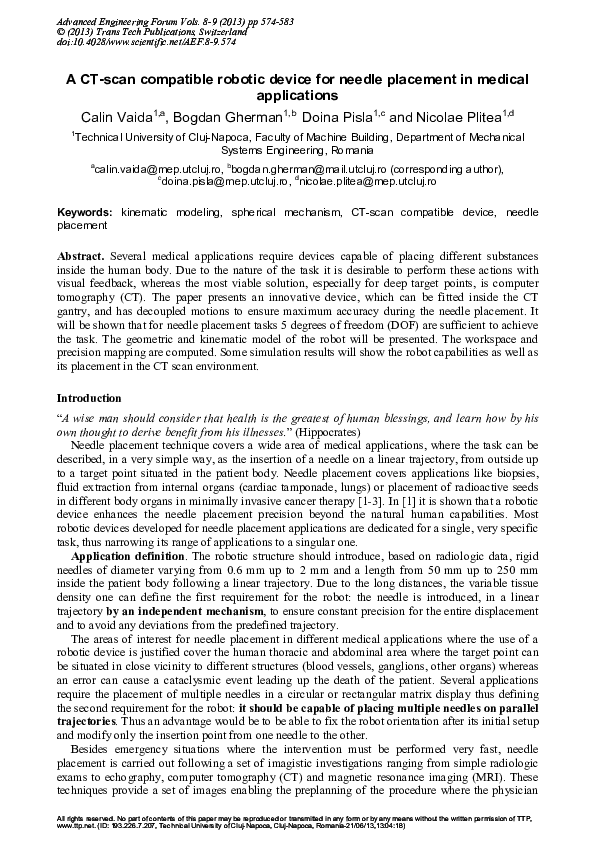 (PDF) A CT-scan compatible robotic device for needle placement in medical applications
