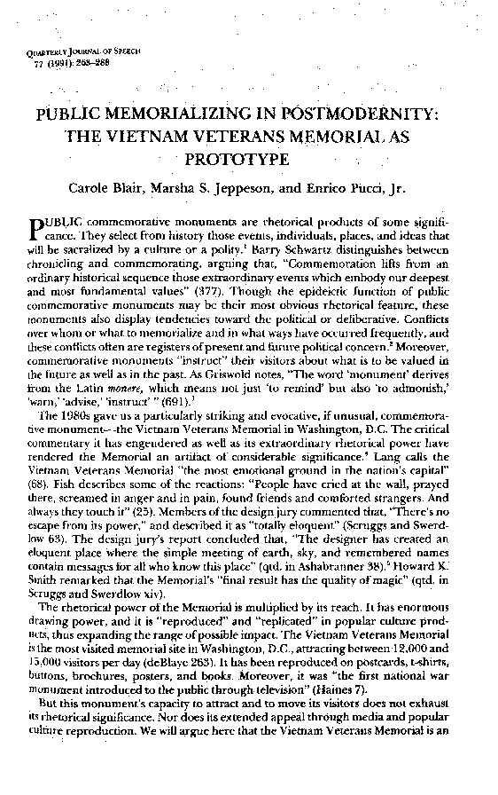 (PDF) Public memorializing in postmodernity: The Vietnam veterans ...