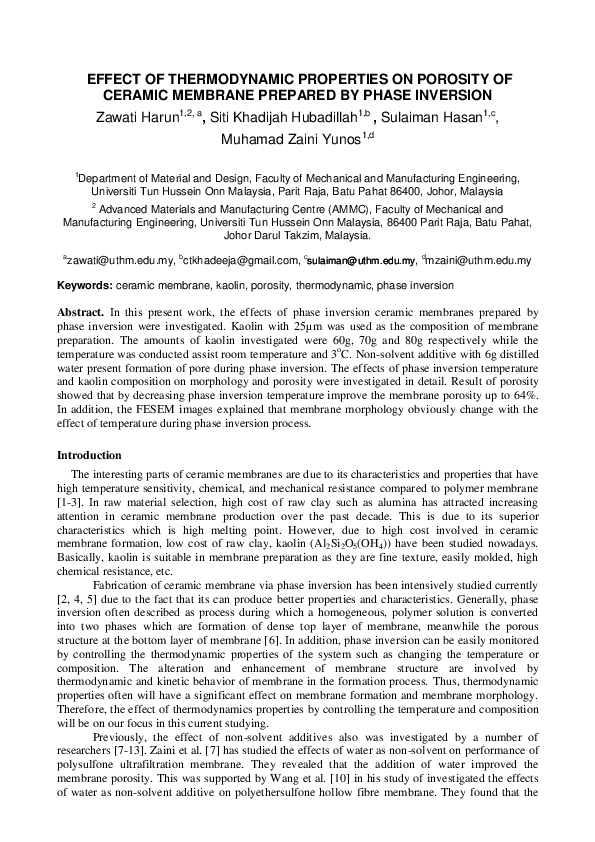 (PDF) Effect of Thermodynamic Properties on Porosity of Ceramic ...
