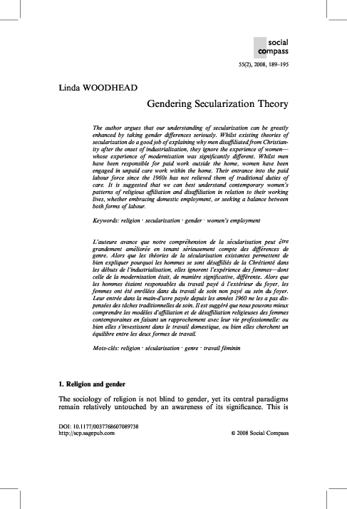 (PDF) Gendering Secularization Theory