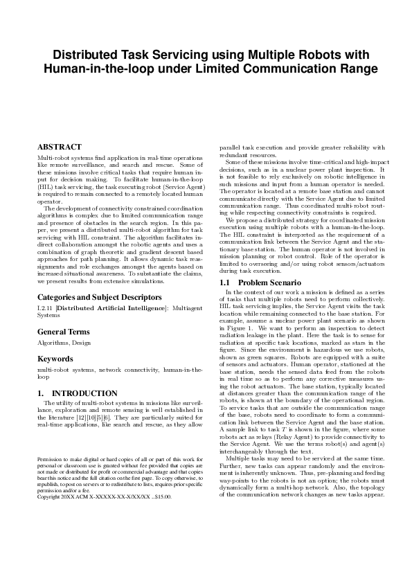 Distributed Task Servicing Using Multiple Robots With Human In The Loop Under Limited