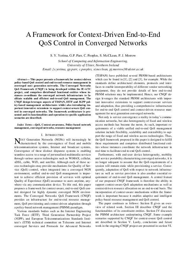 Pdf A Framework For Context Driven End To End Qos Control In