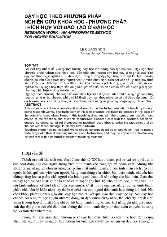 (DOC) NGHIÊN C U KHOA H C -PH NG PHÁP THÍCH H P V I ĐÀO T O Đ I H C RESEARCH WORK -AN ...