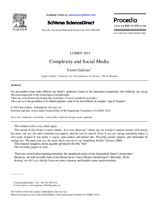 (PDF) Complexity and Social Media