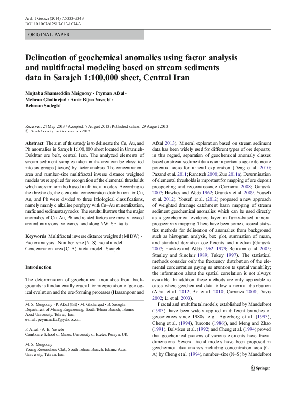 Pdf Delineation Of Geochemical Anomalies Using Factor Analysis And