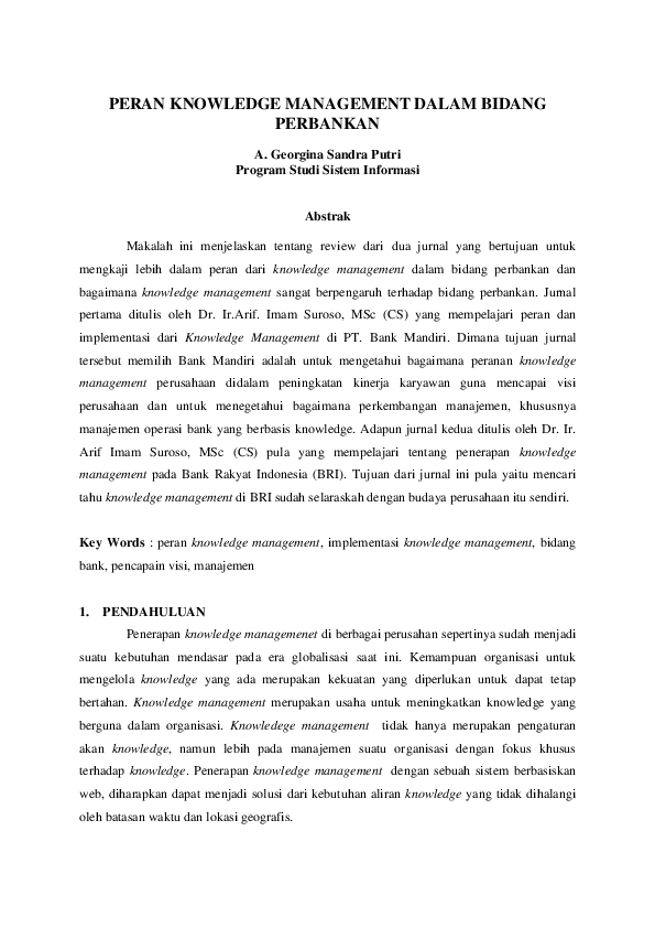 (DOC) PERAN KNOWLEDGE MANAGEMENT DALAM BIDANG PERBANKAN