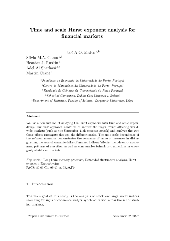 (PDF) Time and Scale Hurst Exponent analysis for financial markets