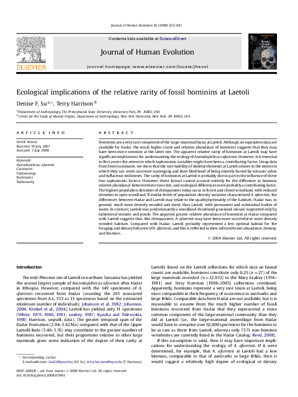 (PDF) 2008 Su & Harrison - Laetoli hominin rarity