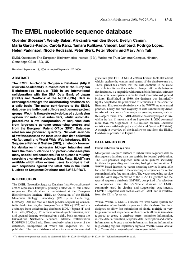 (PDF) The EMBL nucleotide sequence database