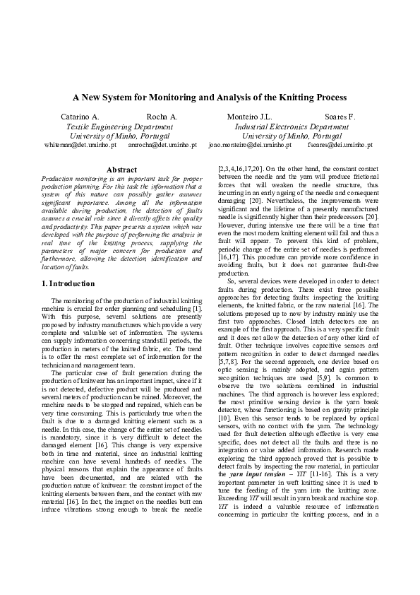 (PDF) A new system for monitoring and analysis of the knitting process