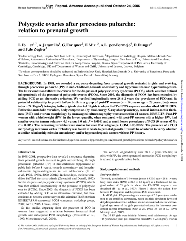 (PDF) Polycystic ovaries after precocious pubarche: relation to ...