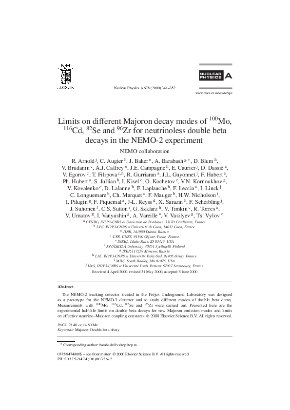 (PDF) Limits on different Majoron decay modes of 100Mo