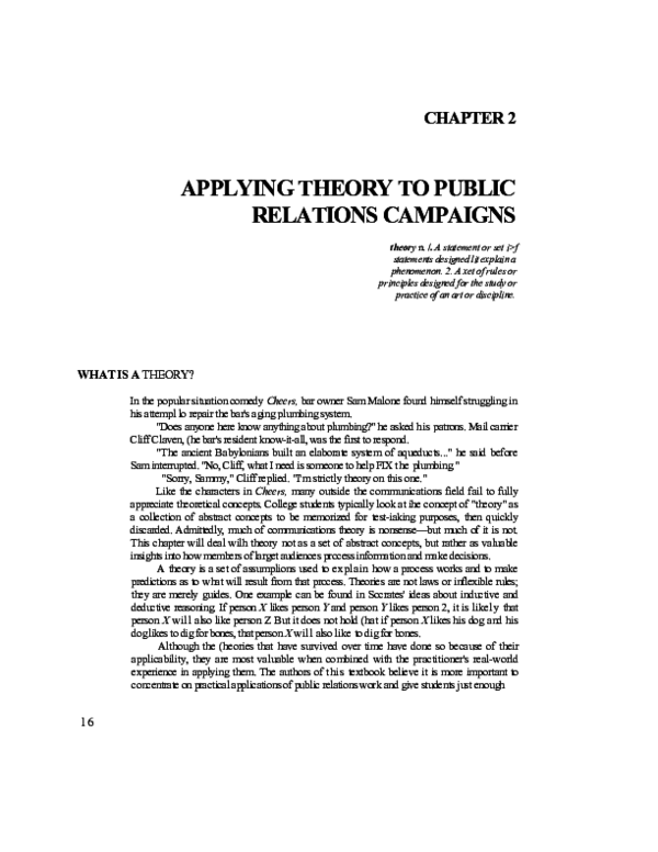 (PDF) APPLYING THEORY TO PUBLIC RELATIONS CAMPAIGNS (PDF) APPLYING THEORY TO PUBLIC RELATIONS CAMPAIGNS