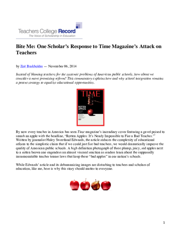 (PDF) Bite Me: One Scholar's Response to Time Magazine's Attack on Teachers