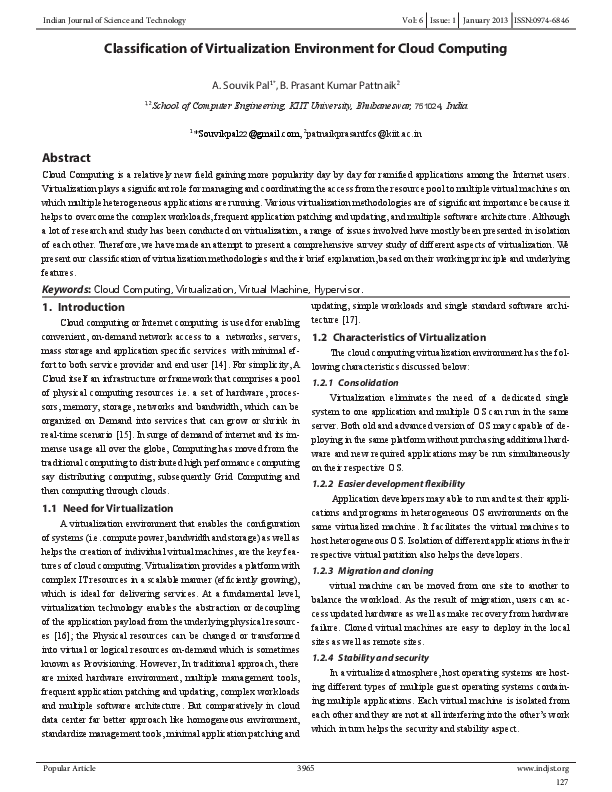(PDF) Classification of Virtualization Environment for Cloud Computing