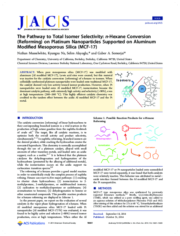 (PDF) The Pathway to Total Isomer Selectivity: n‑Hexane Conversion ...