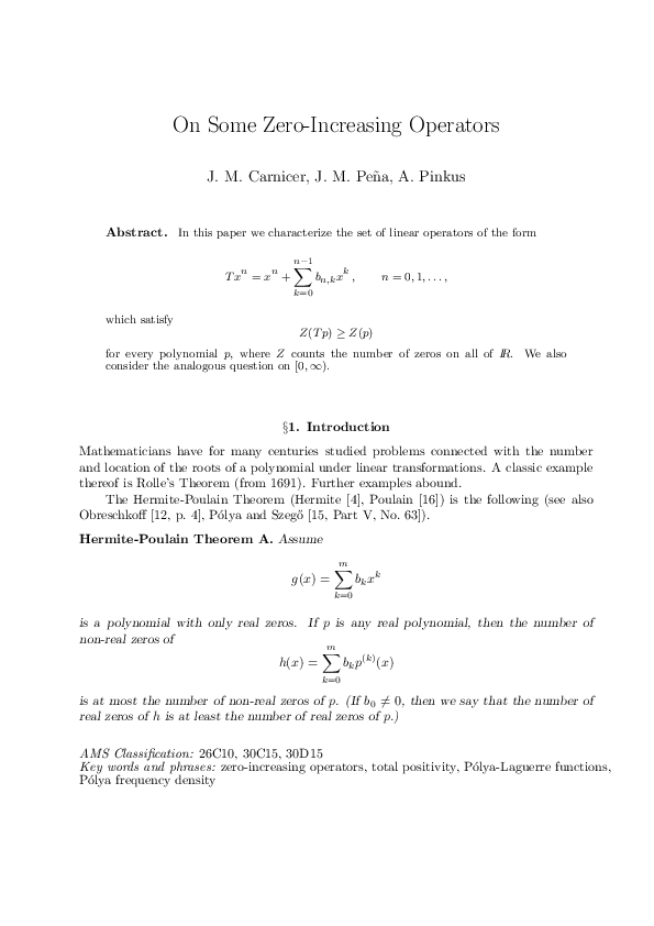 (PDF) On Some Zero-Increasing Operators