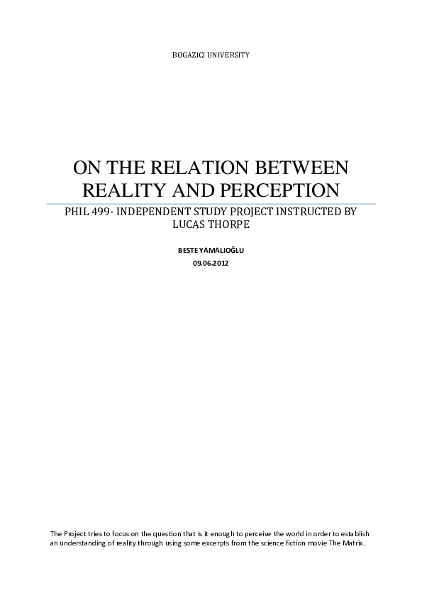 (DOC) ON THE RELATION BETWEEN REALITY AND PERCEPTION