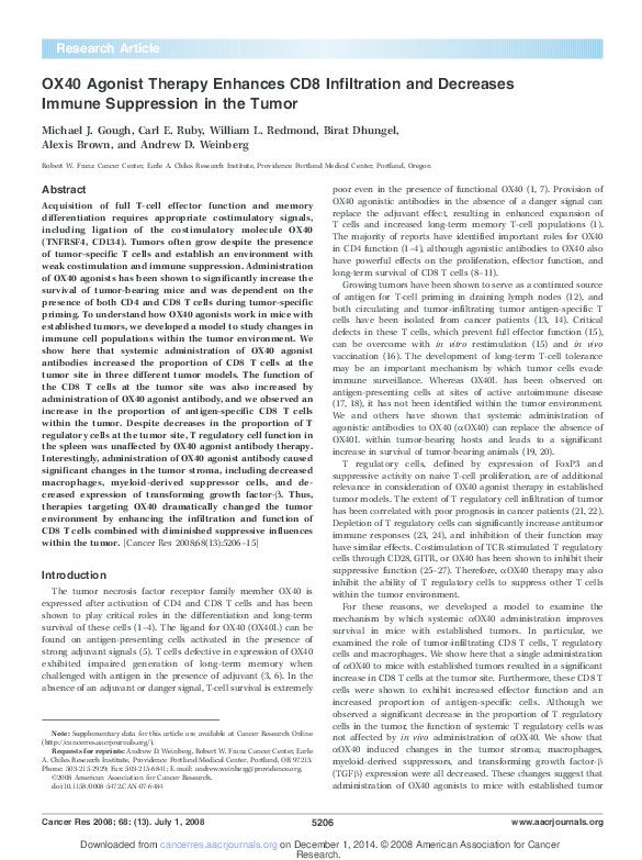 (PDF) OX40 agonist therapy enhances CD8 infiltration and decreases ...