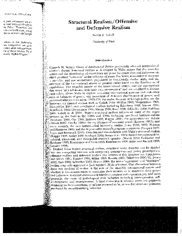 (PDF) Structural Realism/Offensive and Defensive Realism